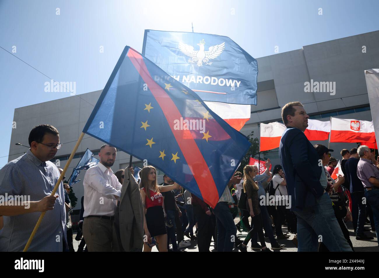 Far-Right Movements PolExit Dmonstration In Warsaw. Demonstrators wave ...