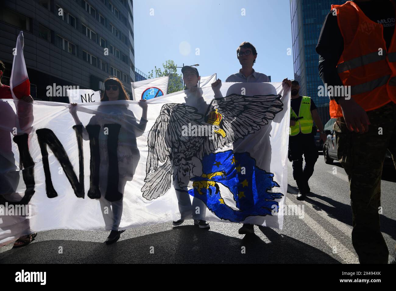 Far-Right Movements PolExit Dmonstration In Warsaw. Demonstrators carry ...