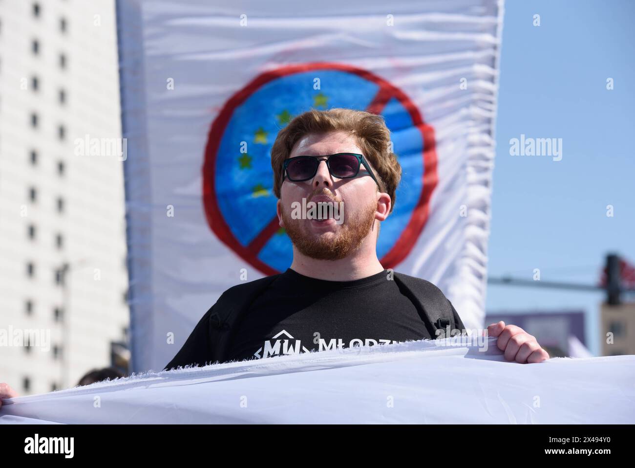 Far-Right Movements PolExit Dmonstration In Warsaw. A demonstrator ...