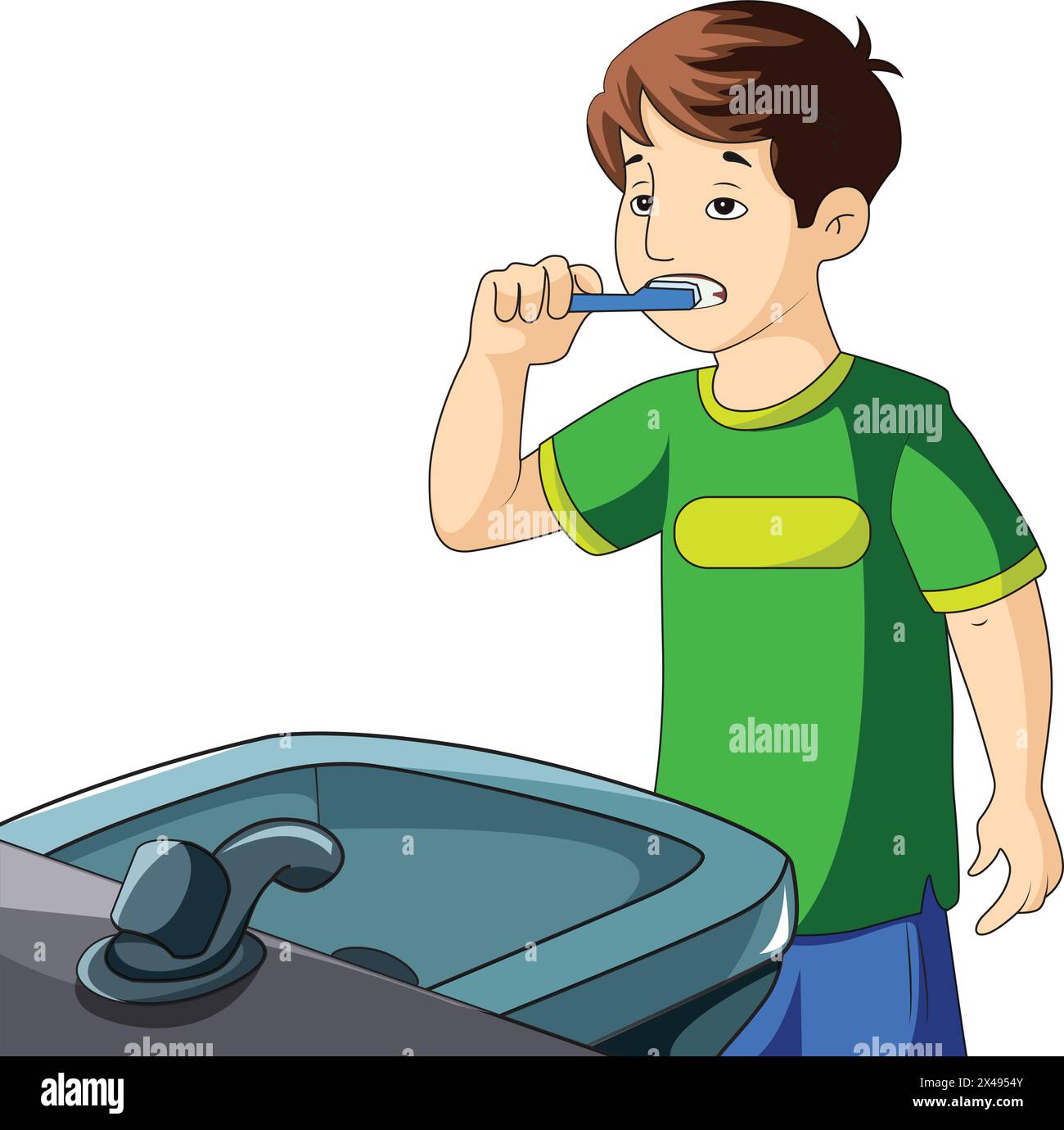 Cute boy brushing his teeth with a toothbrush Stock Vector Image & Art ...