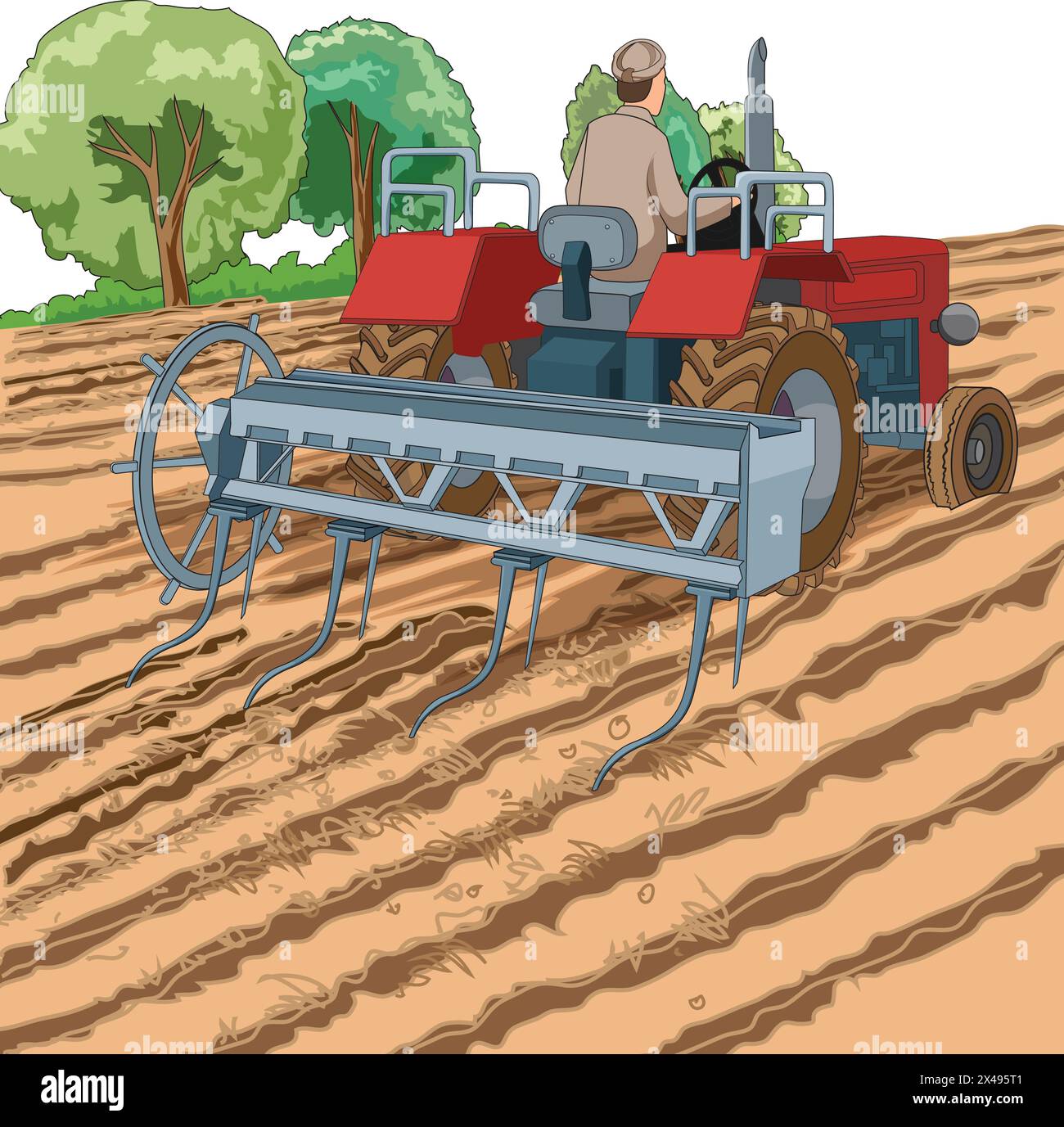 Tractor on field flat Stock Vector Images - Alamy