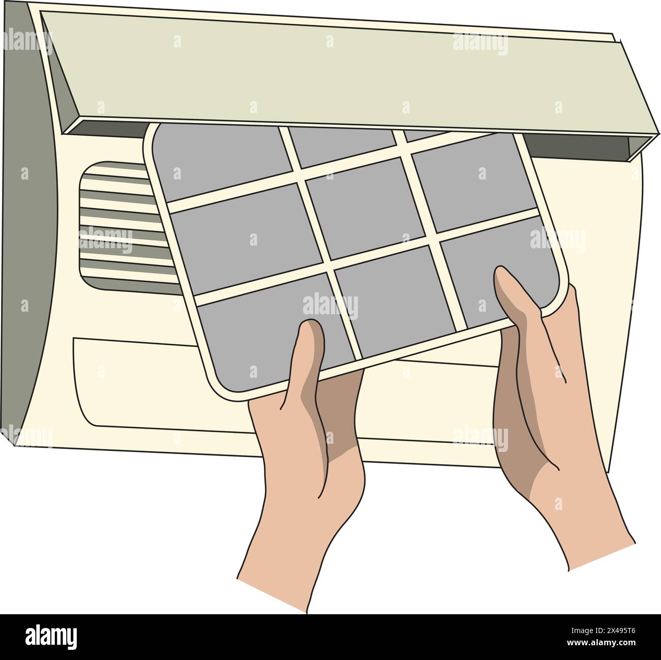 Man doing split AC servicing while removing the air filters Stock ...