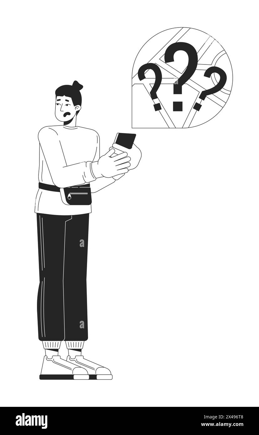 Disappointed caucasian man getting lost black and white 2D line cartoon character Stock Vector ...