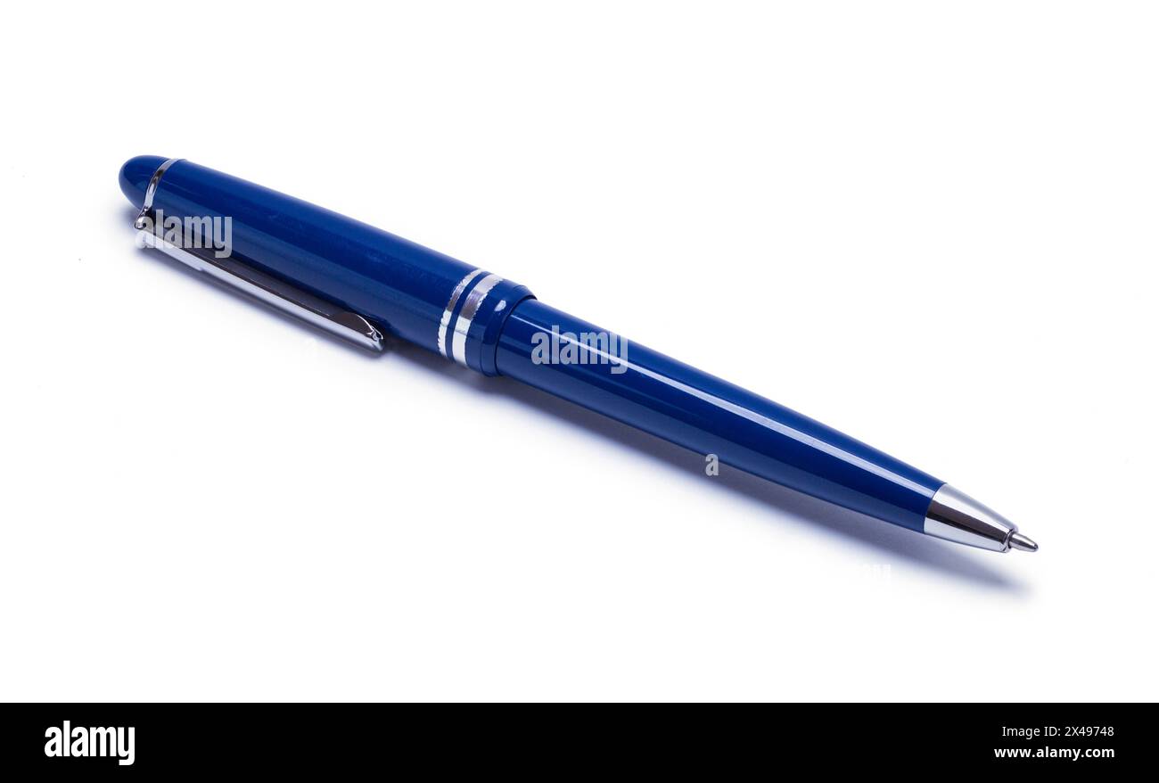 Blue Ballpoint Pen Cut Out on White Stock Photo - Alamy