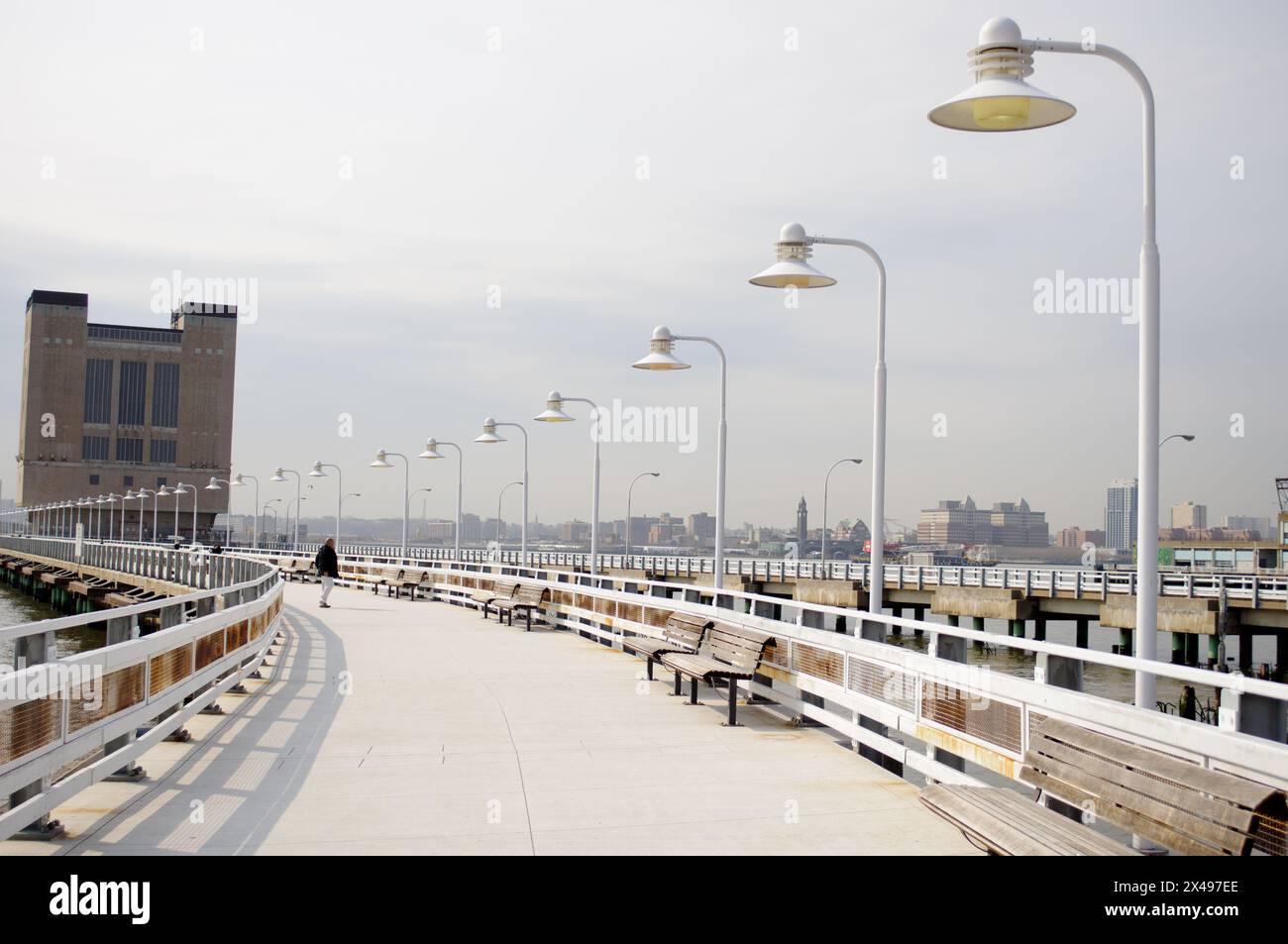 bridge with lanternes and benches in New York City Stock Photo - Alamy