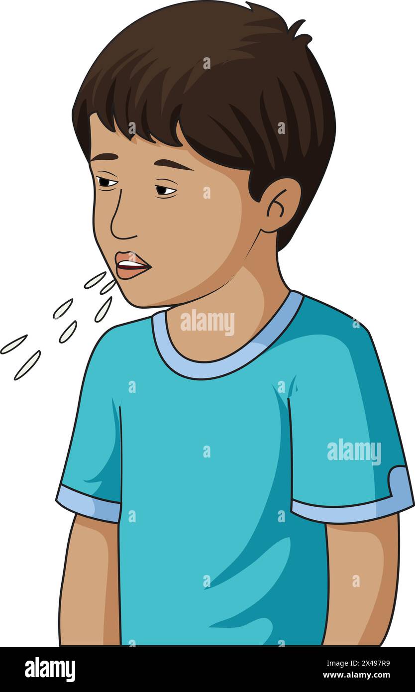 Sick boy coughing and throwing away germs Stock Vector Image & Art - Alamy