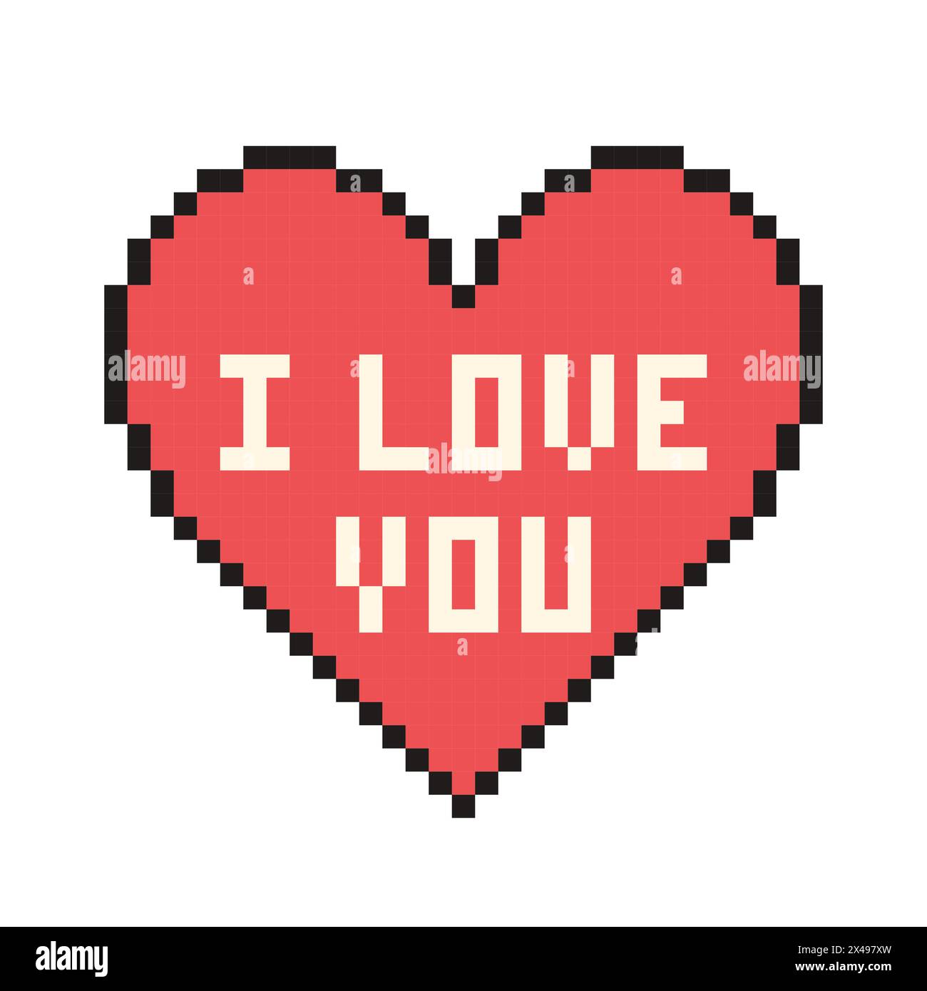 Pixel heart with text I love you in retro style. Vintage love symbol, 8 ...