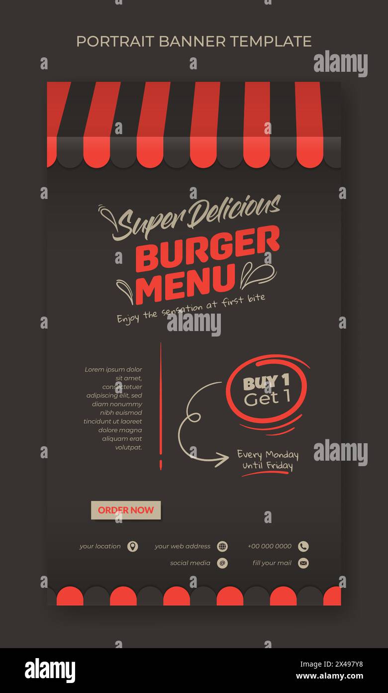 Portrait street food template in black and classic canopy background ...