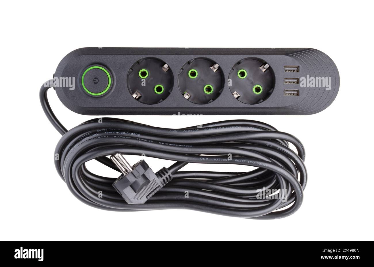 New black modern electrical extension cord isolated on white Stock ...