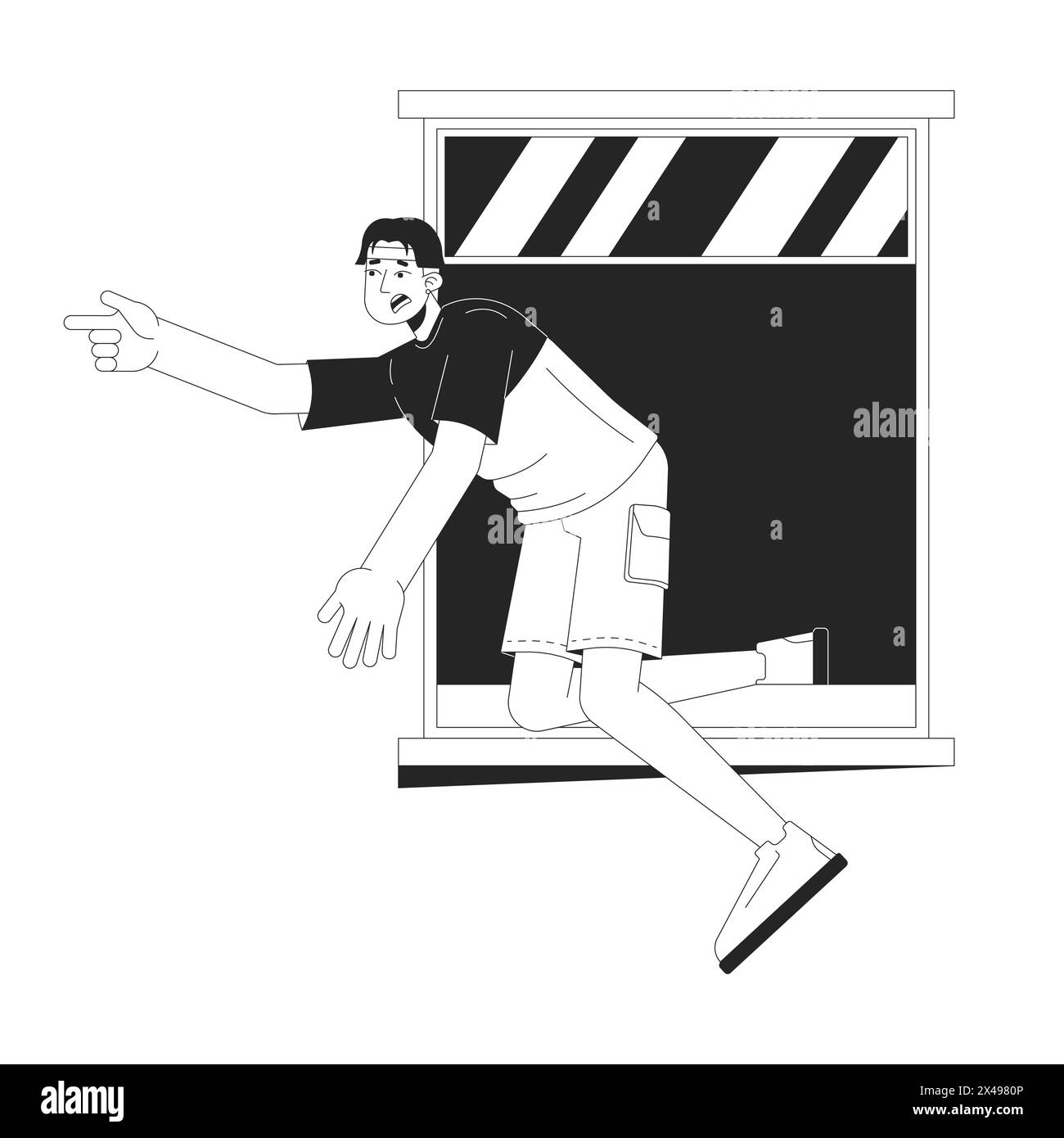 Careless asian man falling of window black and white 2D line cartoon character Stock Vector ...