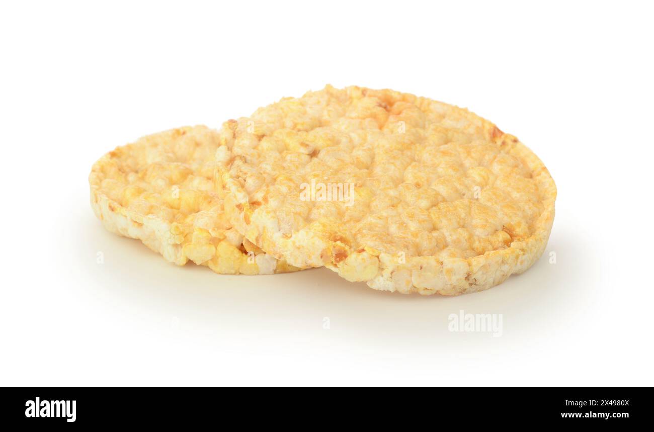 Round puffed rice bread with caramel isolated on white Stock Photo - Alamy