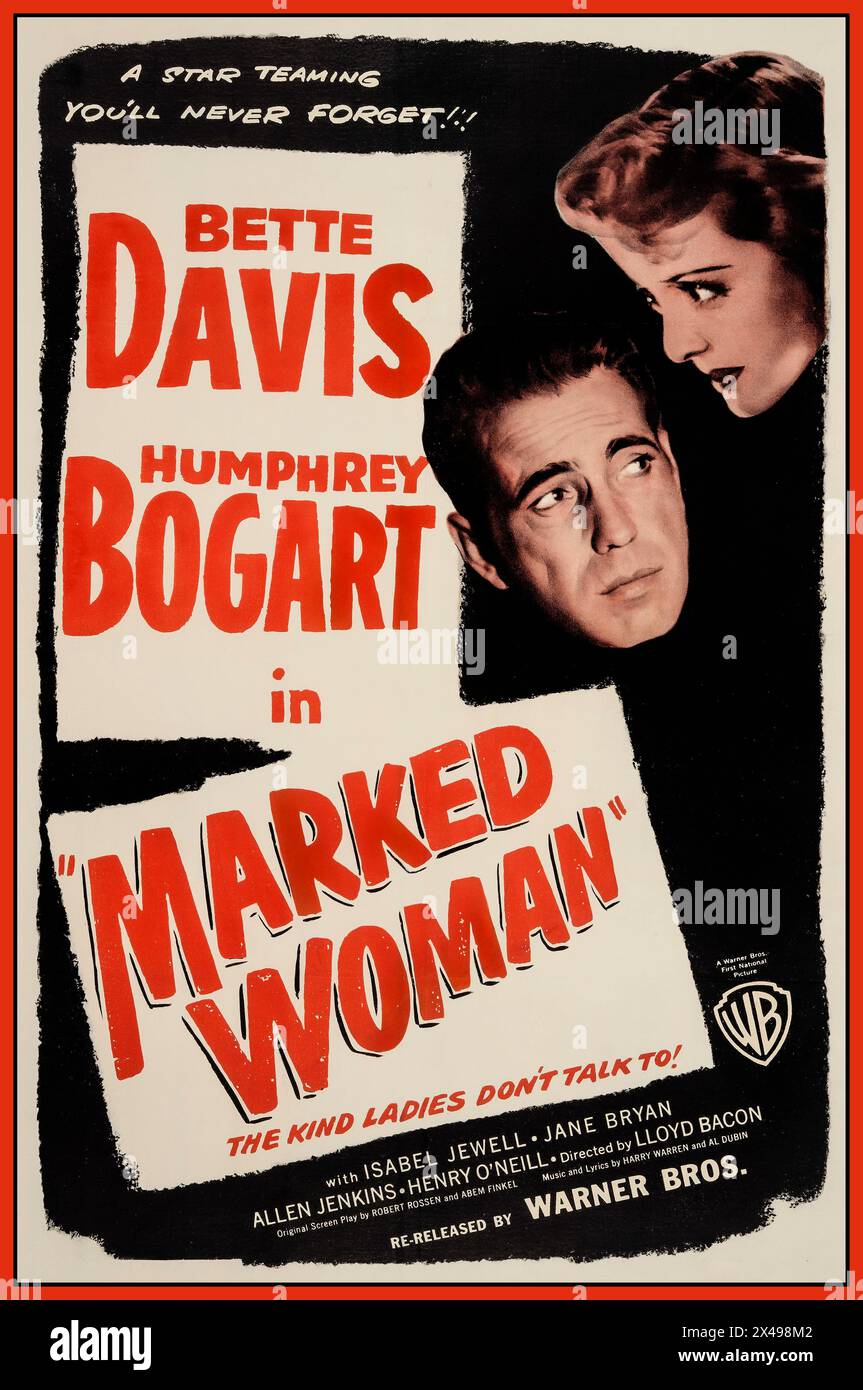 MARKED WOMAN. Vintage Movie Film Poster starring Bette Davis and Humphrey Bogart. A Warner ...