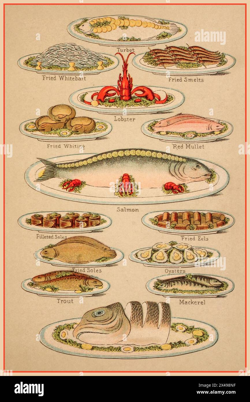 Vintage Seafood Luxury Victorian plated dishes of exotic fish such as ...