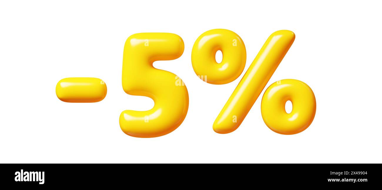 Balloon number minus five percent sign for sale concept. 3d render ...