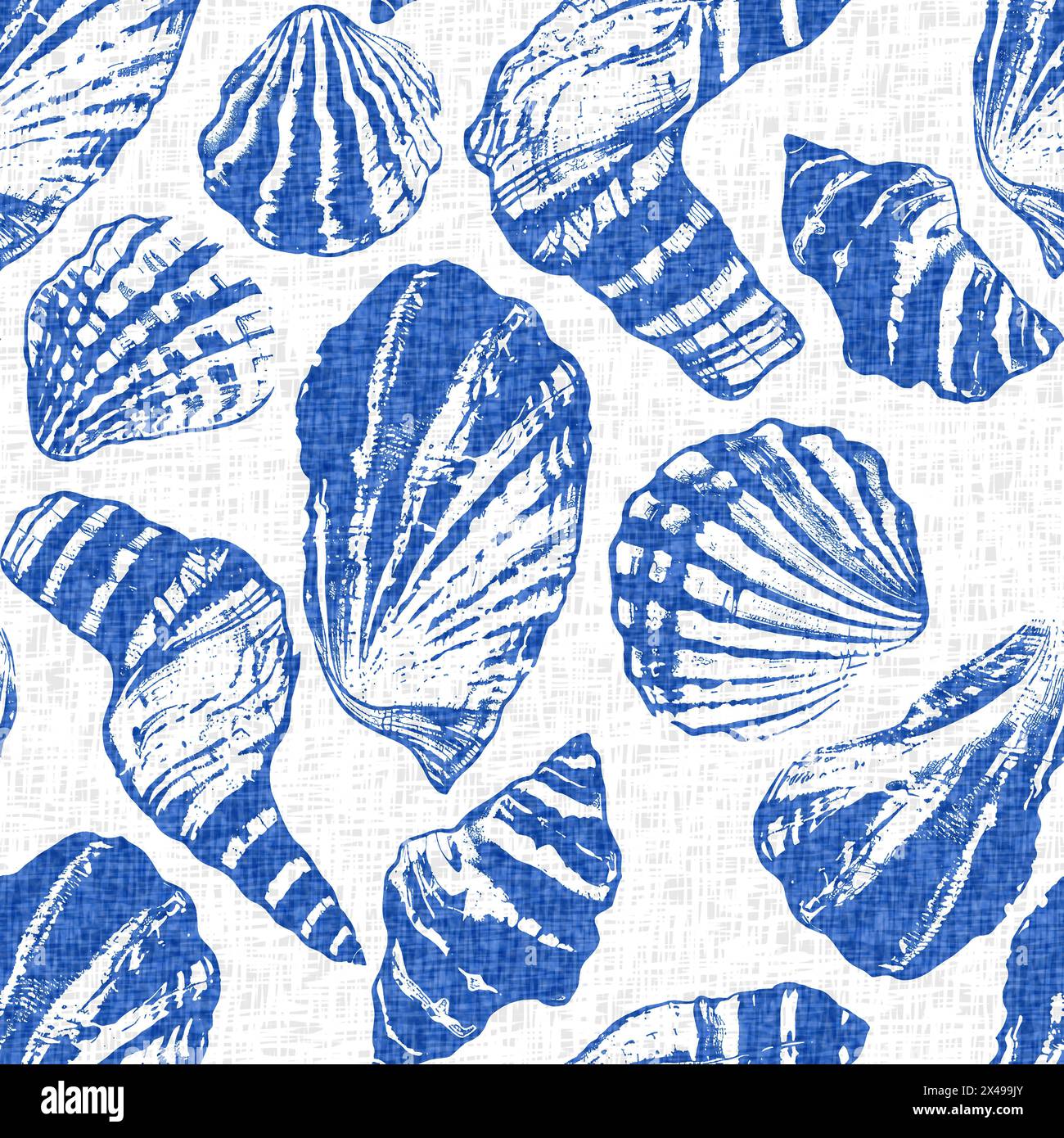 Azure blue white shell motif with linen seamless batik background ...
