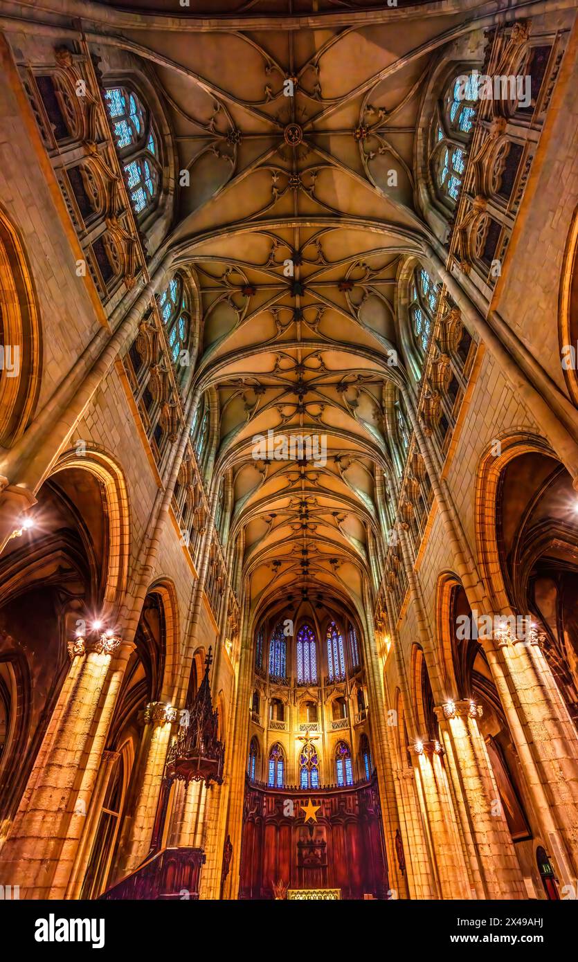 Basilica Pulpit Altar Arches Saint Nizier Church Lyon France. Built In ...