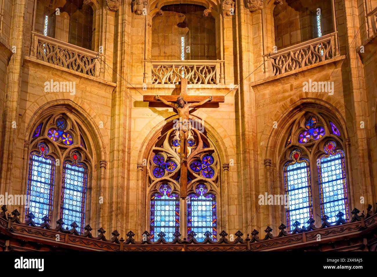 Crucifix Stained Glass Basilica Saint Nizier Church Lyon France. Built ...
