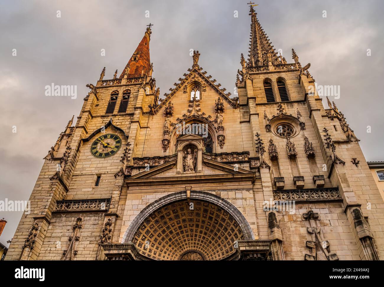 Facade Outside Steeples Saint Nizier Church Lyon France. Built In 1800s ...