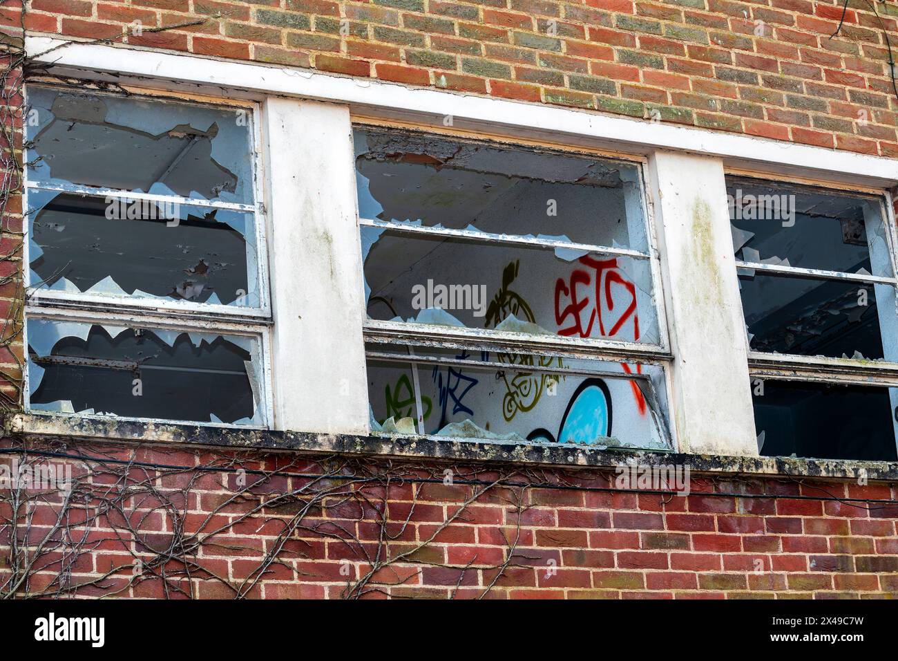 Exterior Detail of the Main Brick Buildings & Broken Windows at Derelict Torridge Vale Milk ...