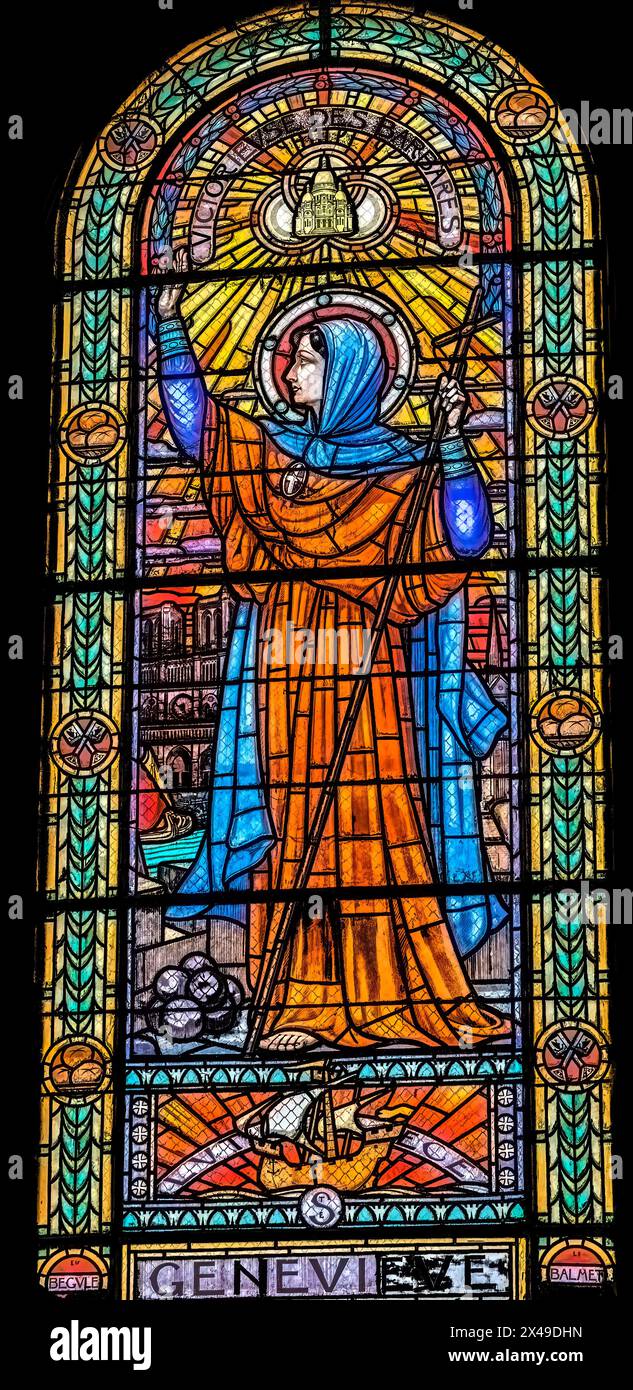 Saint Genevieve Stained Glass Saint Pothin Church Lyon France. Rebuilt ...