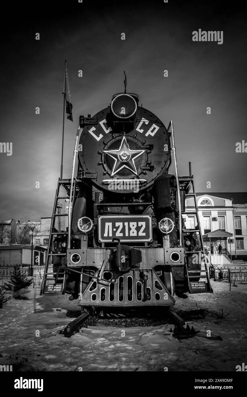Old soviet locomotive train in Black and White Stock Photos & Images ...