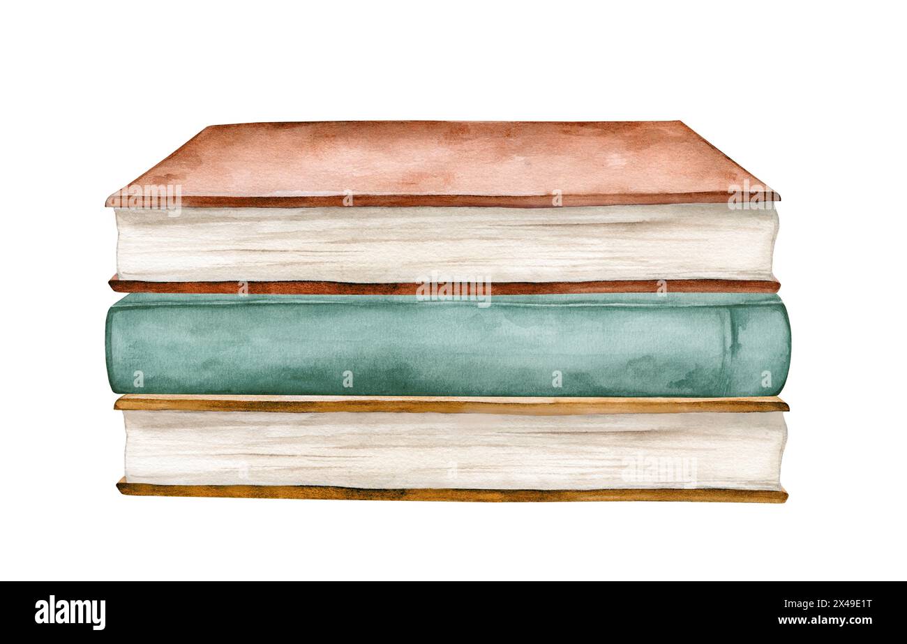 Watercolor illustration stacks of books for reading, pile of textbooks ...
