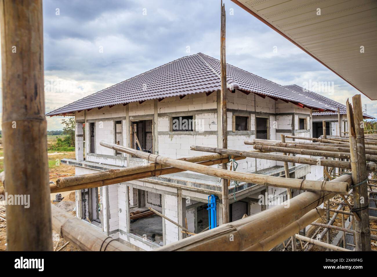 construction residential new house in progress at building site Stock ...