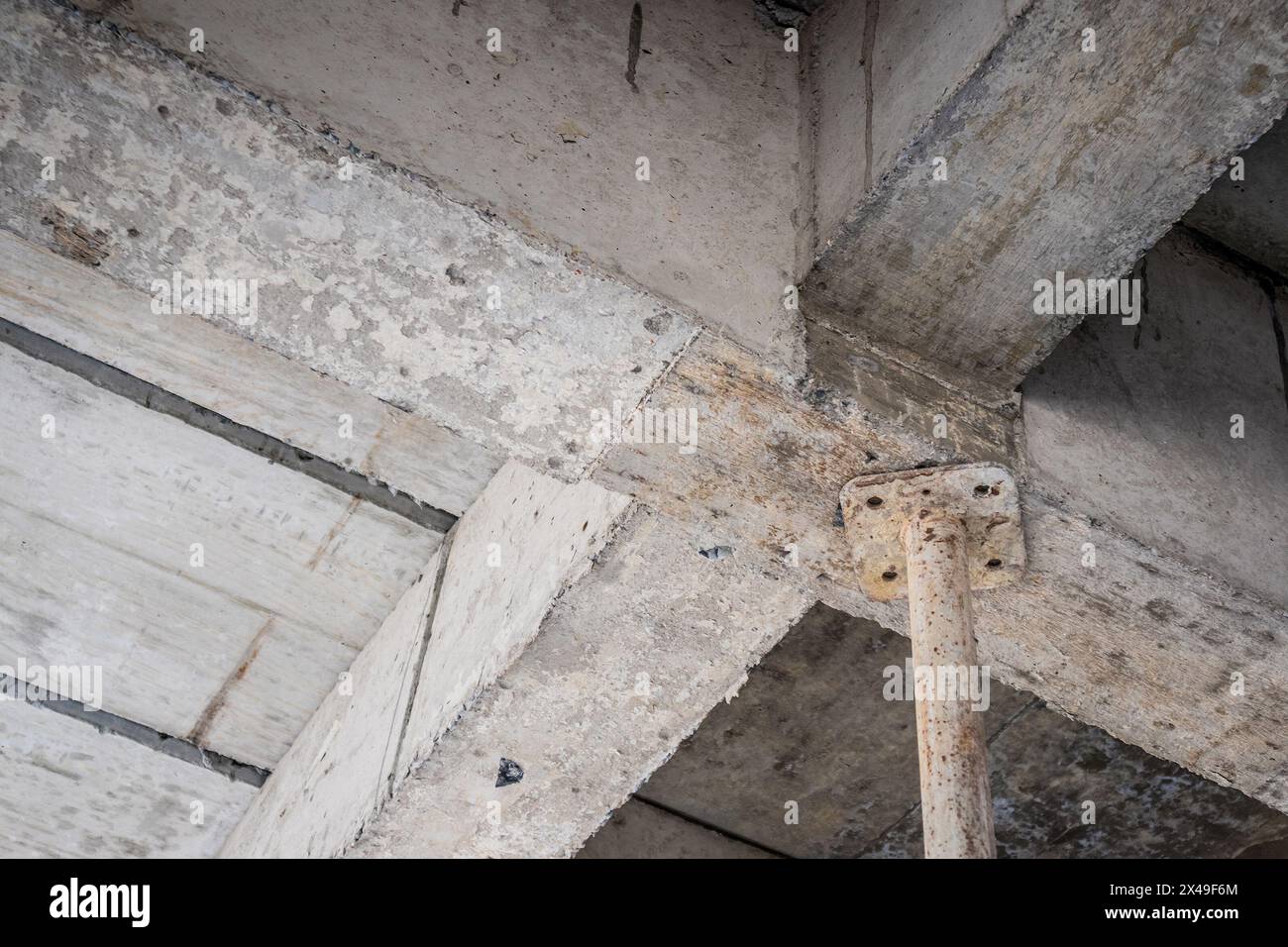 building under construction with iron steel support concrete beams ...