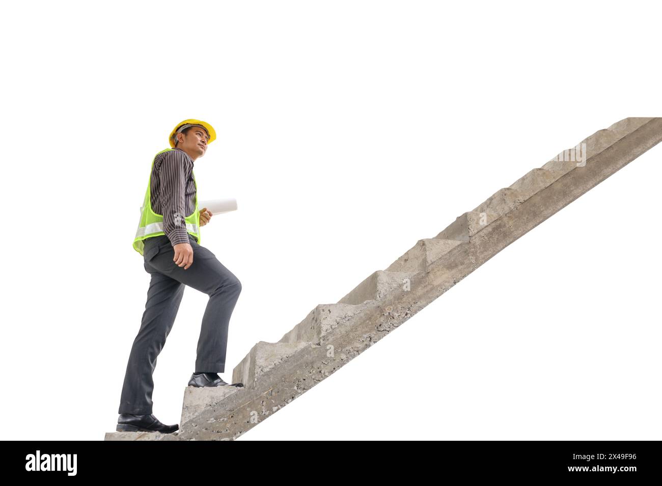 Asian business man construction engineer hold blueprint paper walking ...