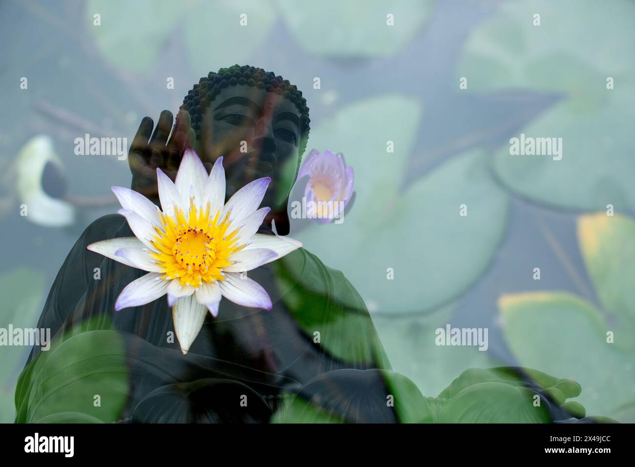 An in-camera double exposure captures the image of Buddha with a ...