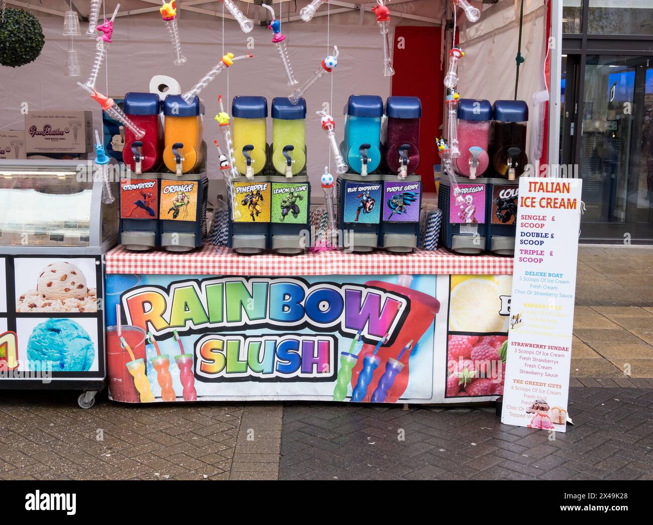 Rainbow Slush on Italian ice cream stall, High Street, Lincoln City ...