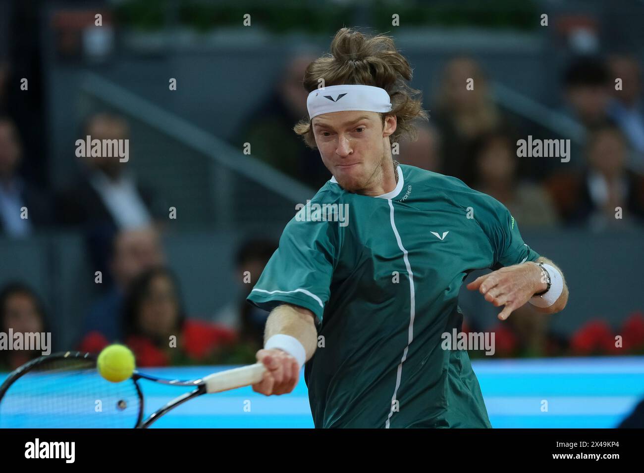 Andrey Rublev of Russia against Alcaraz after their Men’s Singles quarter-final match the Muta ...