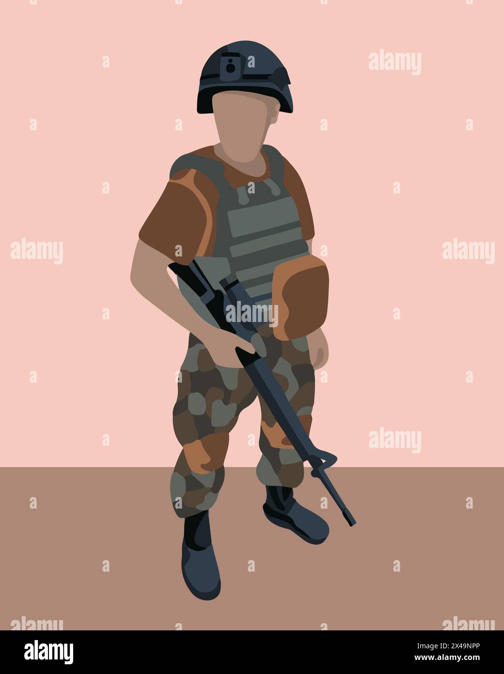 Vector isolated illustration of a military man with a weapon. The man ...