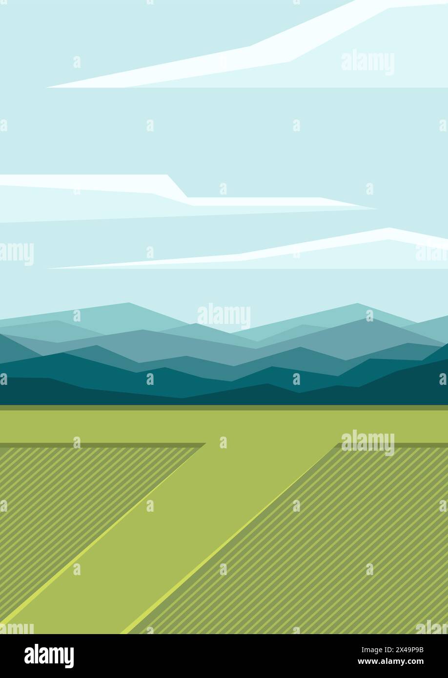 Wheat fields landscape vector illustration. Beautiful summer ...
