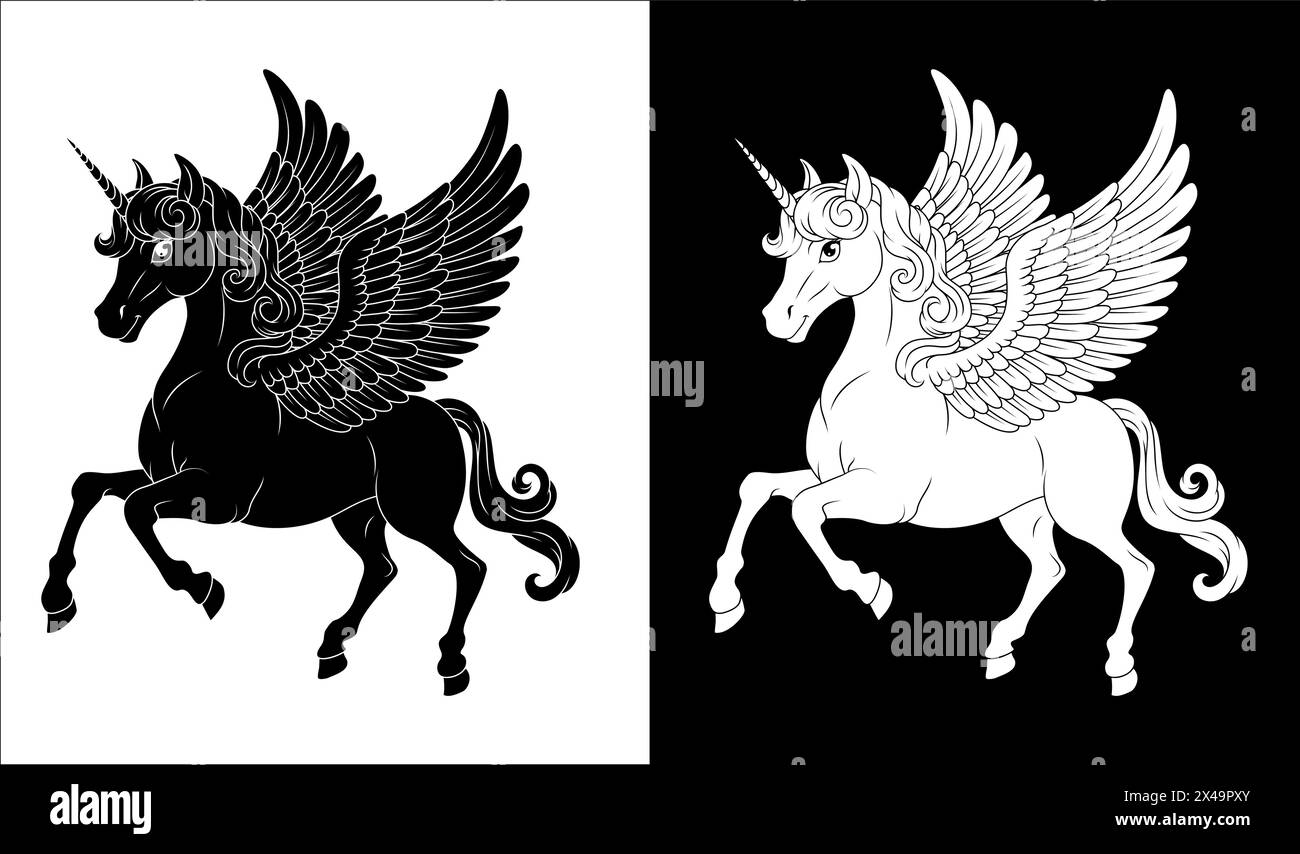 Unicorn Pegasus Wings Horn Horse Animal Cartoon Stock Vector Image ...