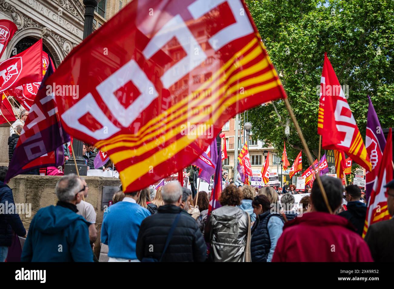 Demonstration called by the unions UGT and CCOO during May 1, Workers ...