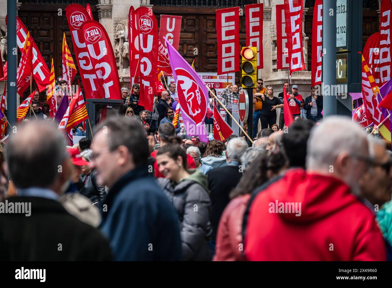 Demonstration called by the unions UGT and CCOO during May 1, Workers ...