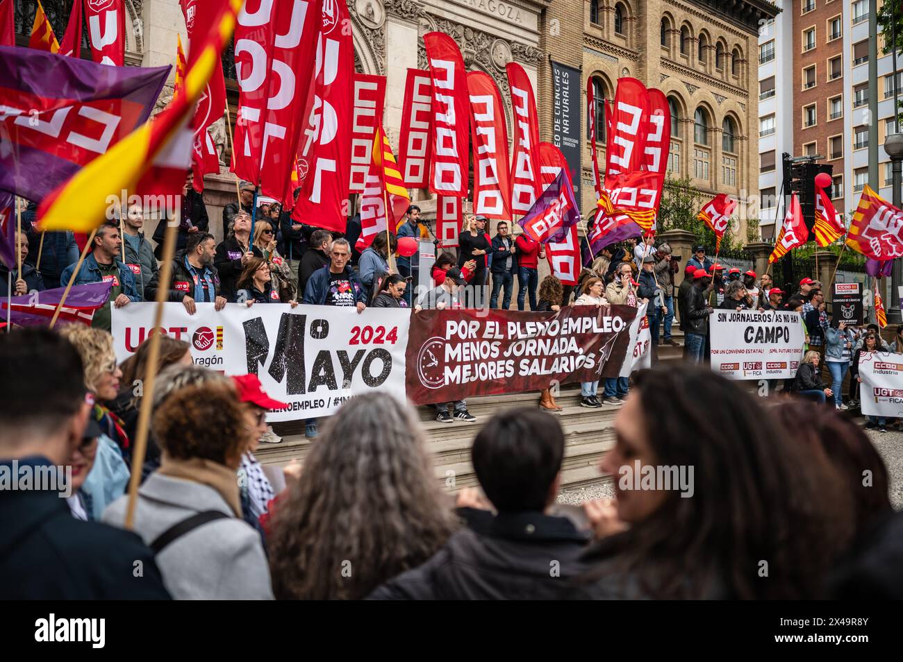 Demonstration called by the unions UGT and CCOO during May 1, Workers ...