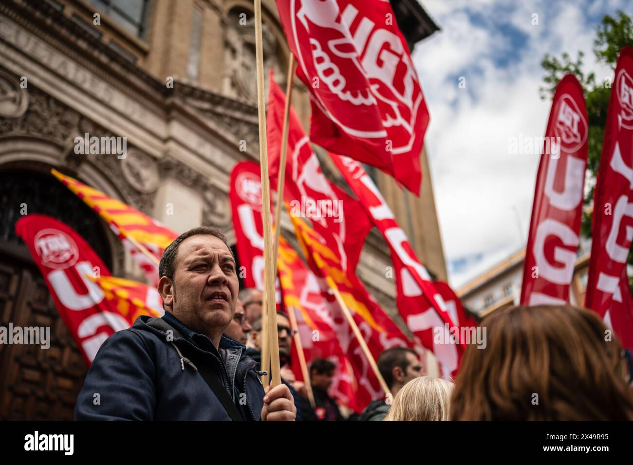 Demonstration called by the unions UGT and CCOO during May 1, Workers ...