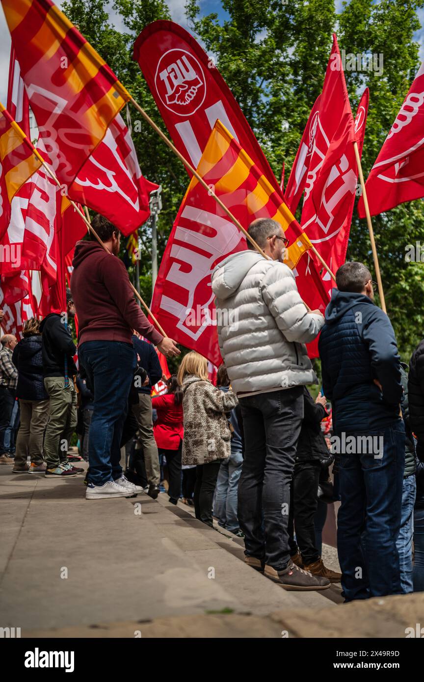 Demonstration called by the unions UGT and CCOO during May 1, Workers ...