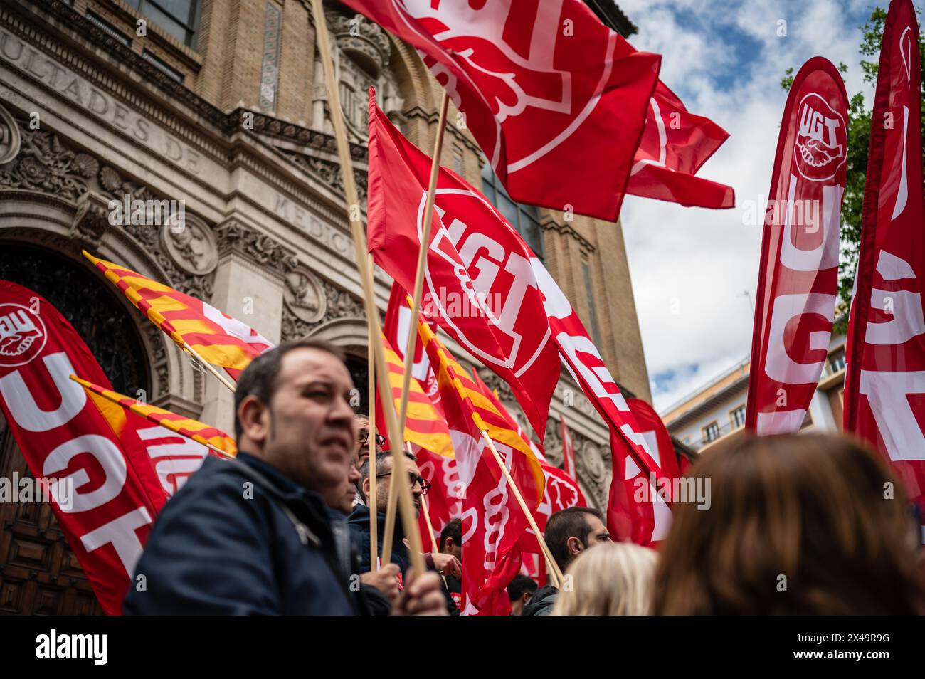 Demonstration called by the unions UGT and CCOO during May 1, Workers ...