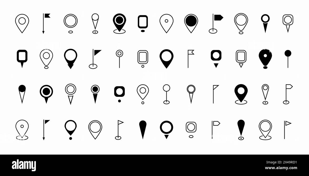 Set black location pin icon. Map pin place marker. Destination symbol. Modern Map marker pointer ...