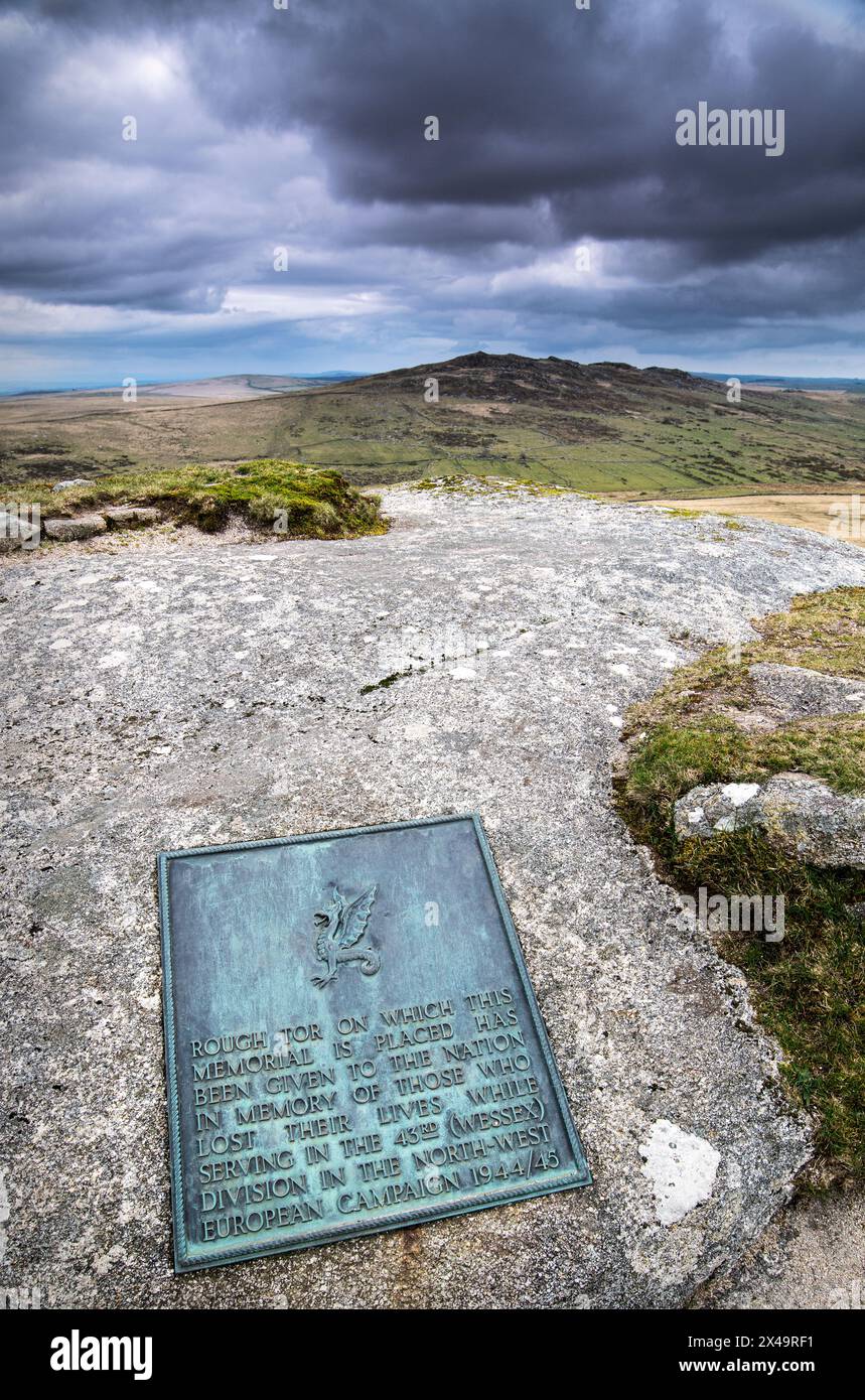 The summit of Rough Tor on Bodmin Moor in Cornwall, England, UK, and a ...