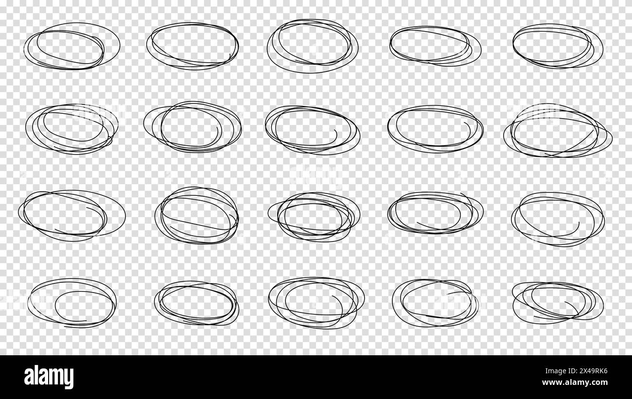 Vector abstract hand drawn pencil set scribble ellipses and ovals. Hand ...
