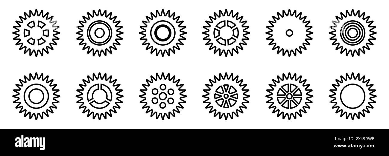 Gears icon set. Setting gears icon. Collection of mechanical outline ...