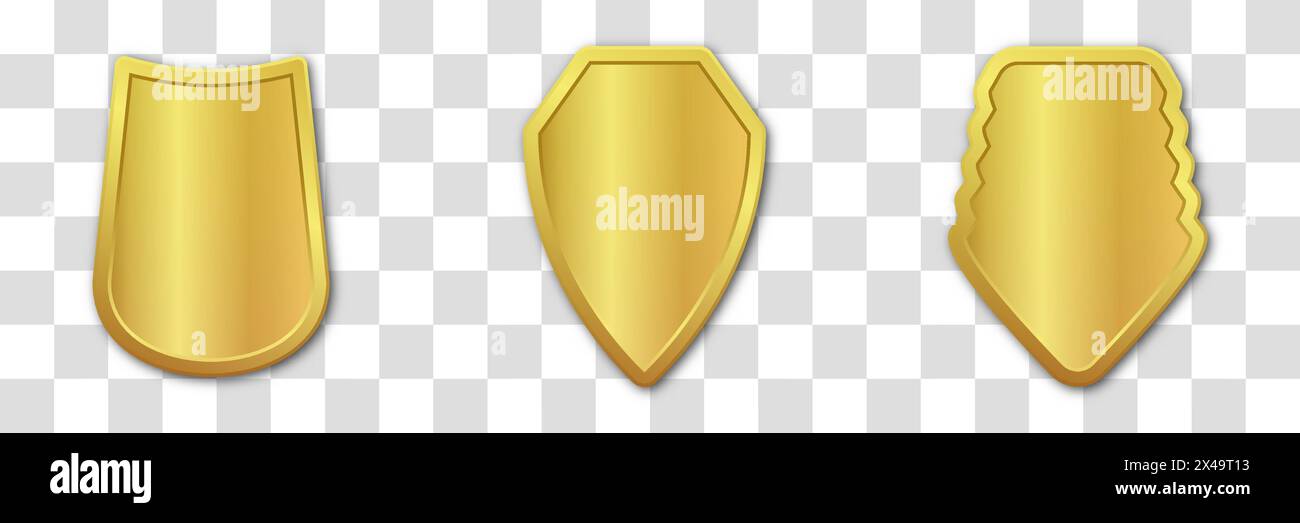 Set of realistic golden heraldic shields. Vector illustration on a ...