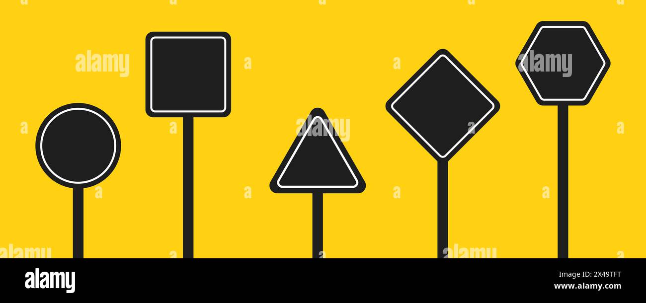 Set of round, square, rhombic, triangular and hexagonal black road ...