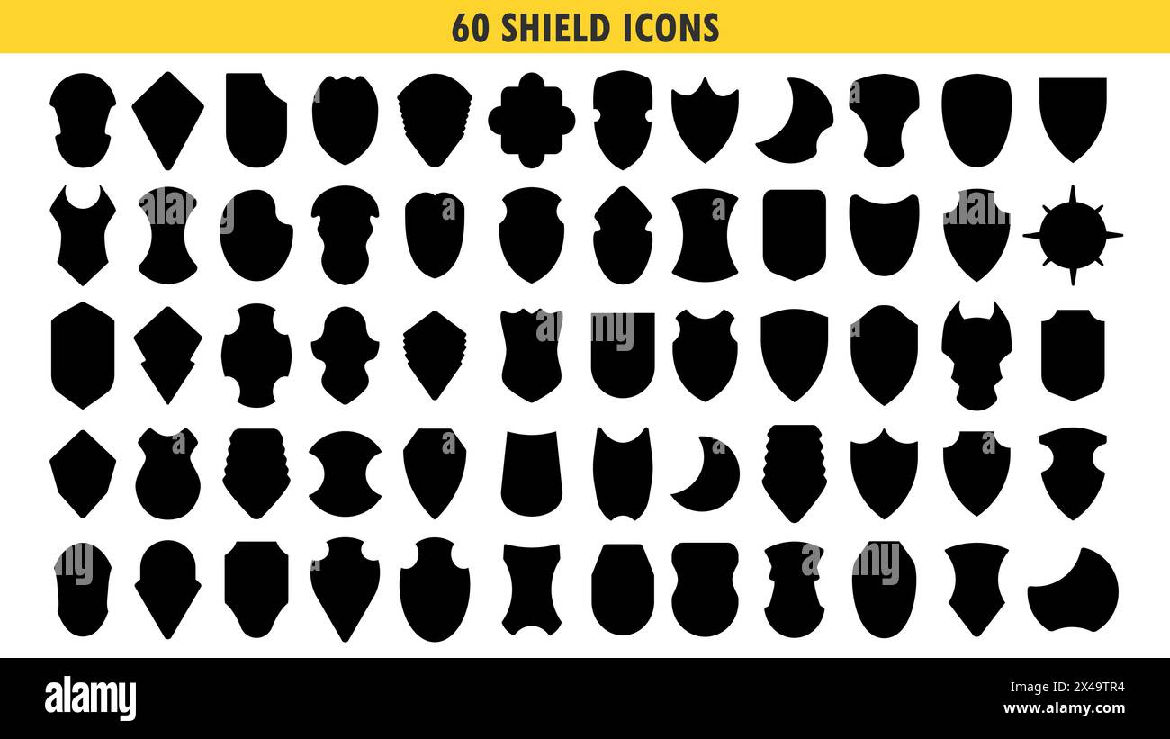 Collection protection emblem. Set of black heraldic shield icon. Vector ...