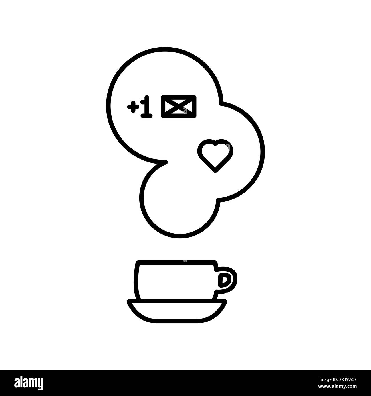 Coffee or tea hot cup icon with steam and new message notification ...