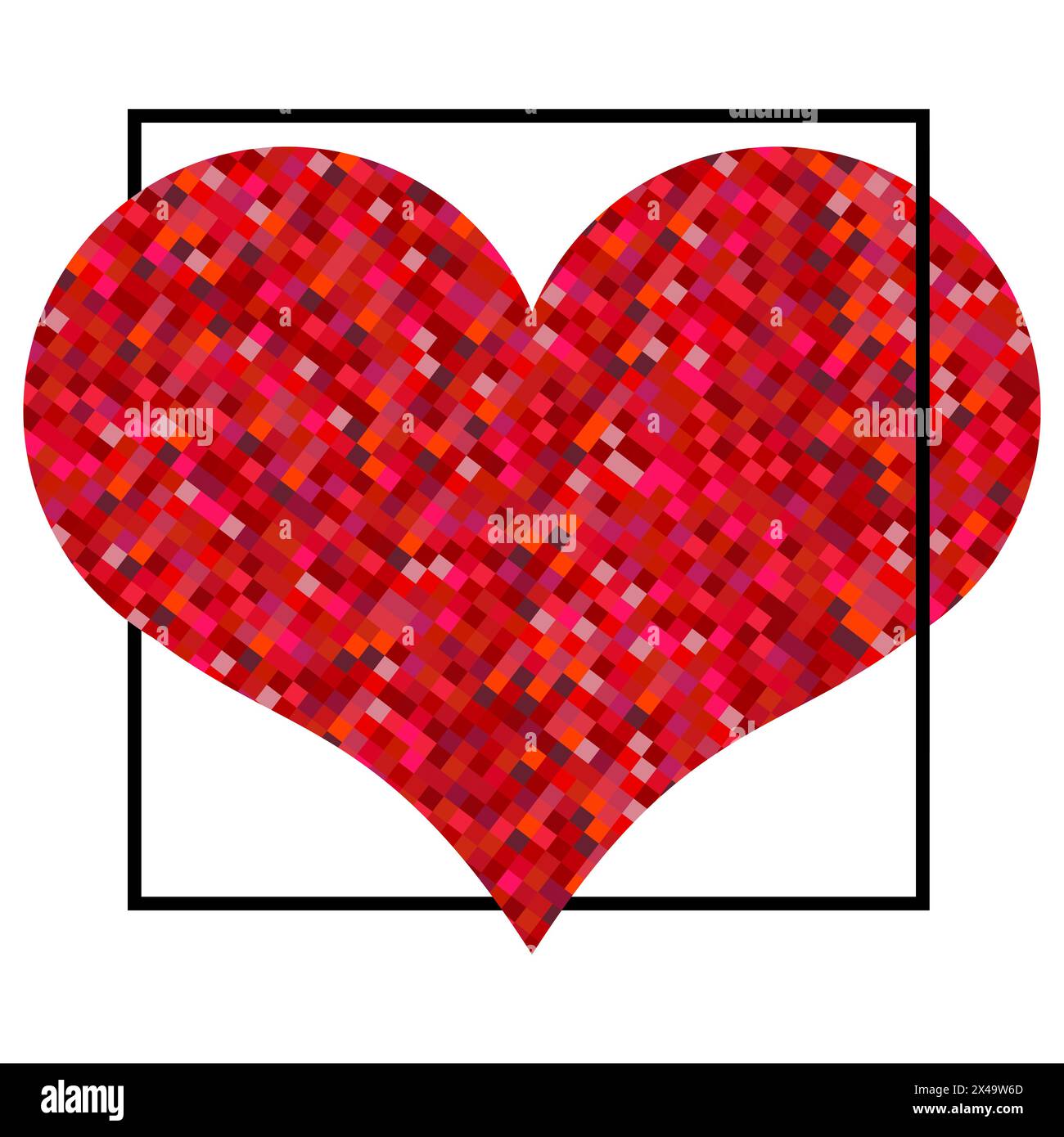 Red heart made of pixels in black square. Valentines Day background on ...